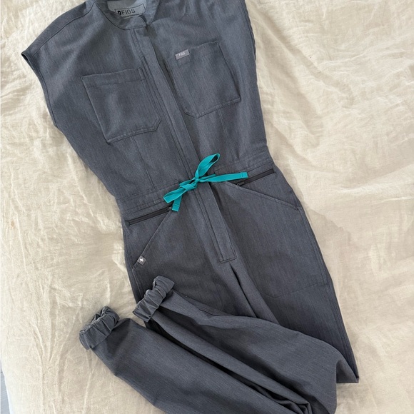 Figs | Pants & Jumpsuits | Figs Rafaela Gray Jumpsuit With Teal Accent ...